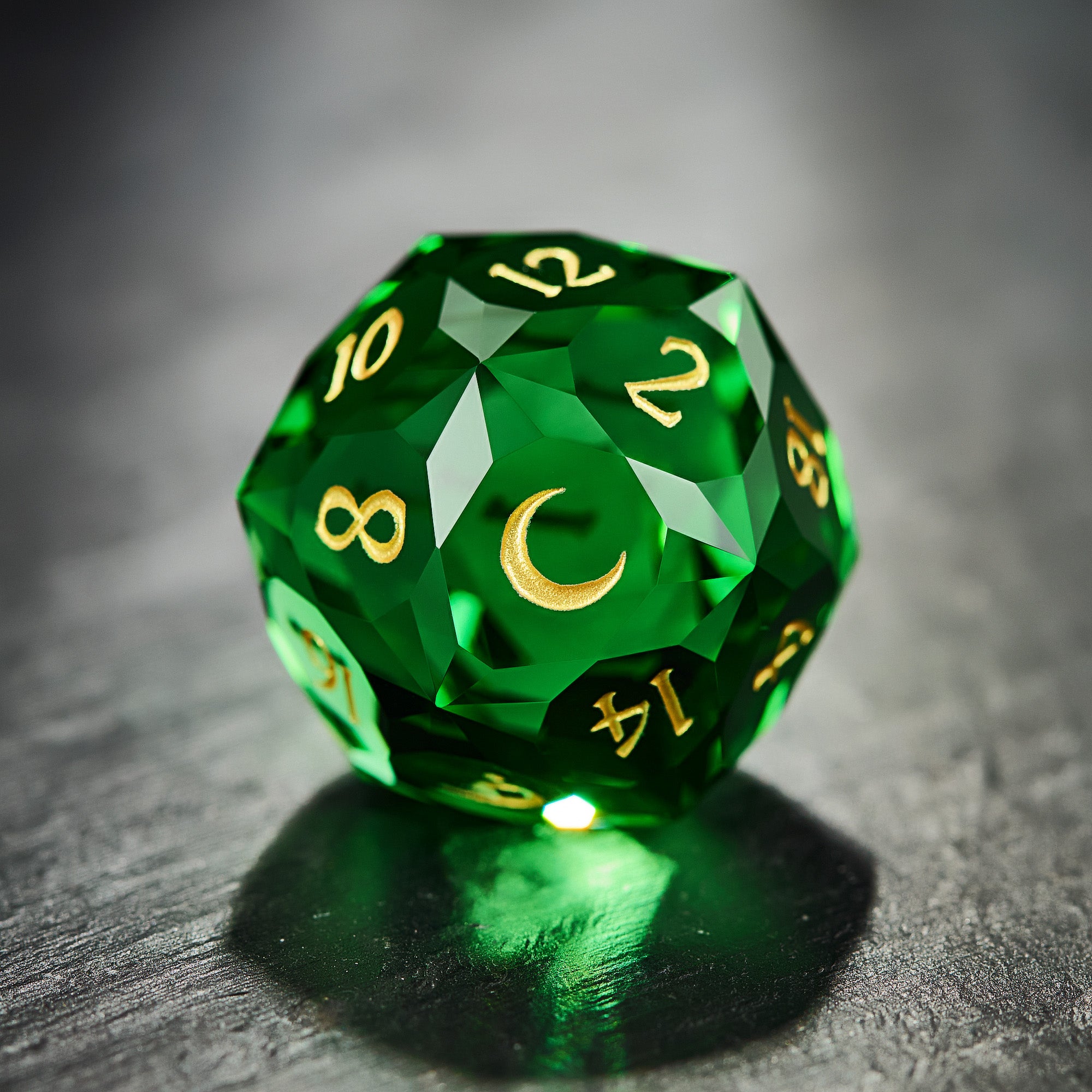 Multifaceted Grass Green Glass Moon DnD D&D Dice Set – CrystalMaggie