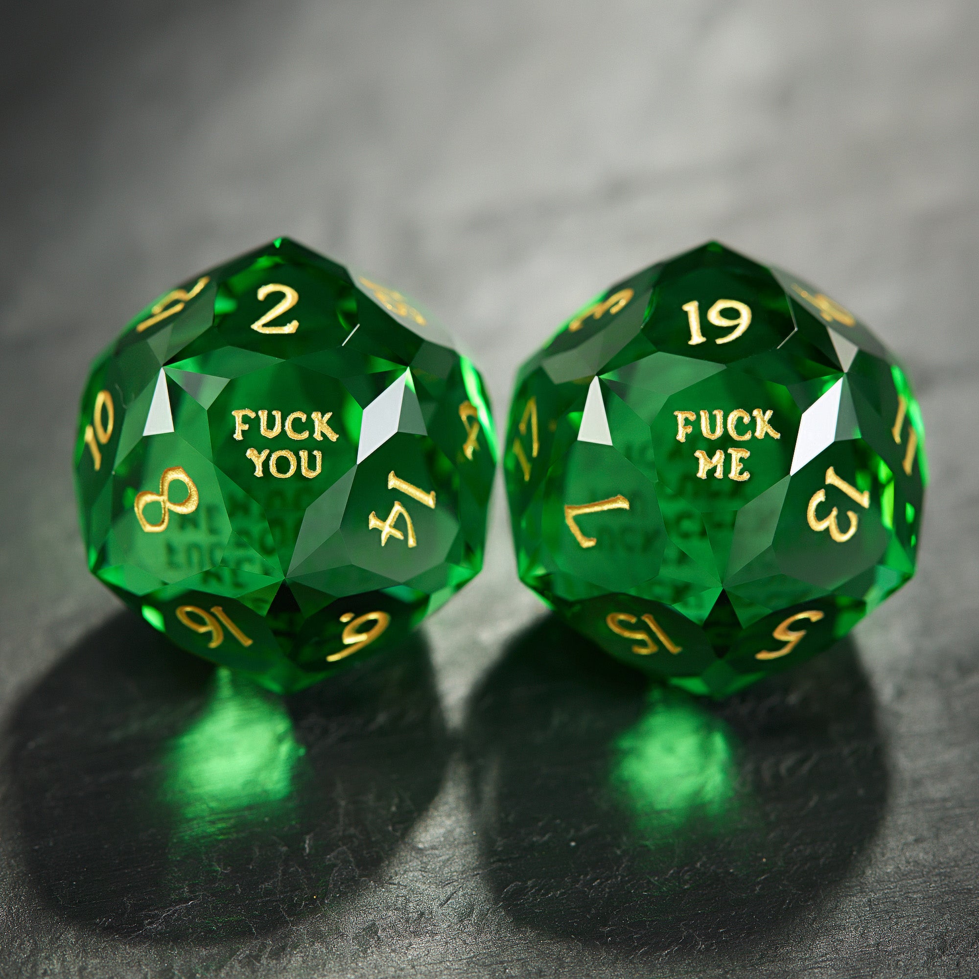 Multifaceted Grass Green Glass F Word DnD D&D Dice Set – CrystalMaggie