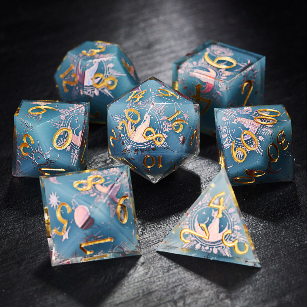Green Liquid Core Resin Galaxy DnD D&D Dice Set