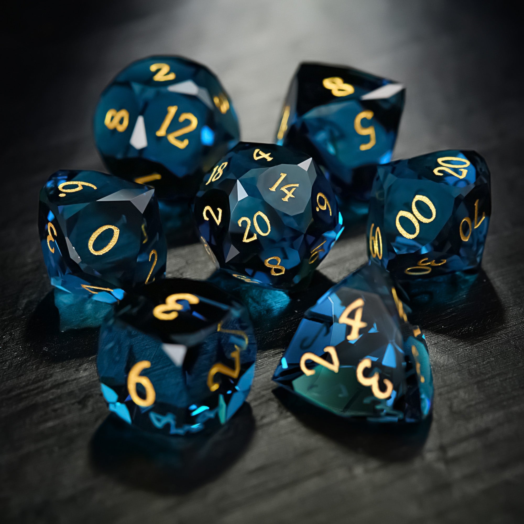 Multifaceted Dark Blue Glass DnD D&D Dice Set – CrystalMaggie