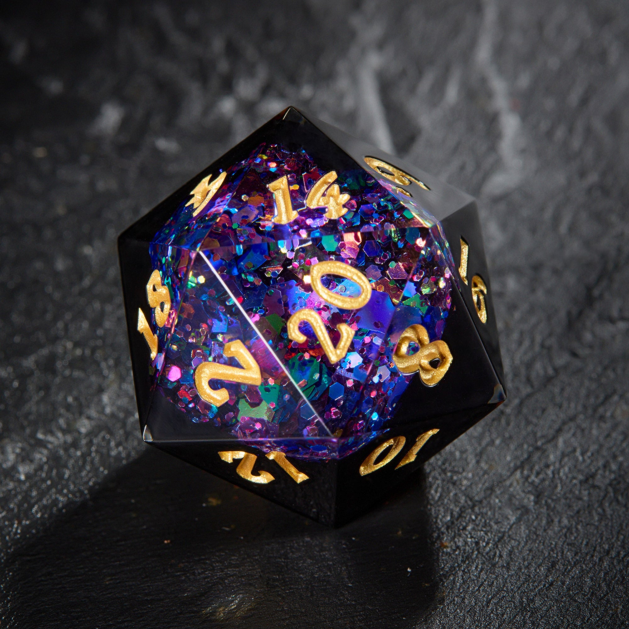 Purple Blue Glitter Crystal Geode Black Resin DnD D&D Dice Set ...