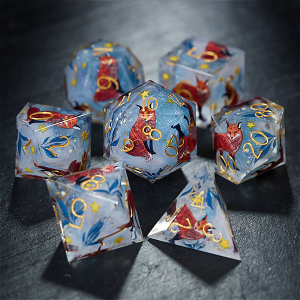 Foxes Ice Blue Resin DnD D&D Dice Set – CrystalMaggie