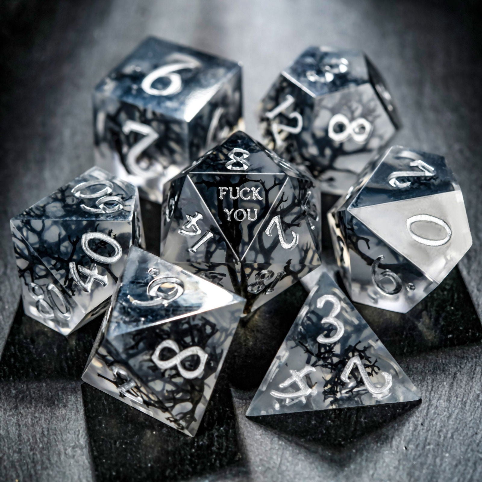 Black Coral Resin F Word DnD D&D Dice Set – CrystalMaggie