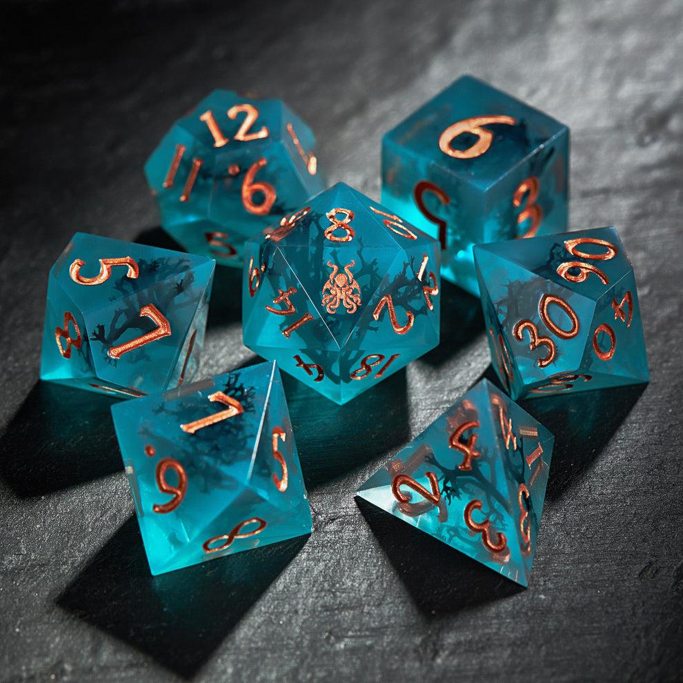Deep-Sea Black Coral Resin Cthulhu DnD D&D Dice Set – CrystalMaggie
