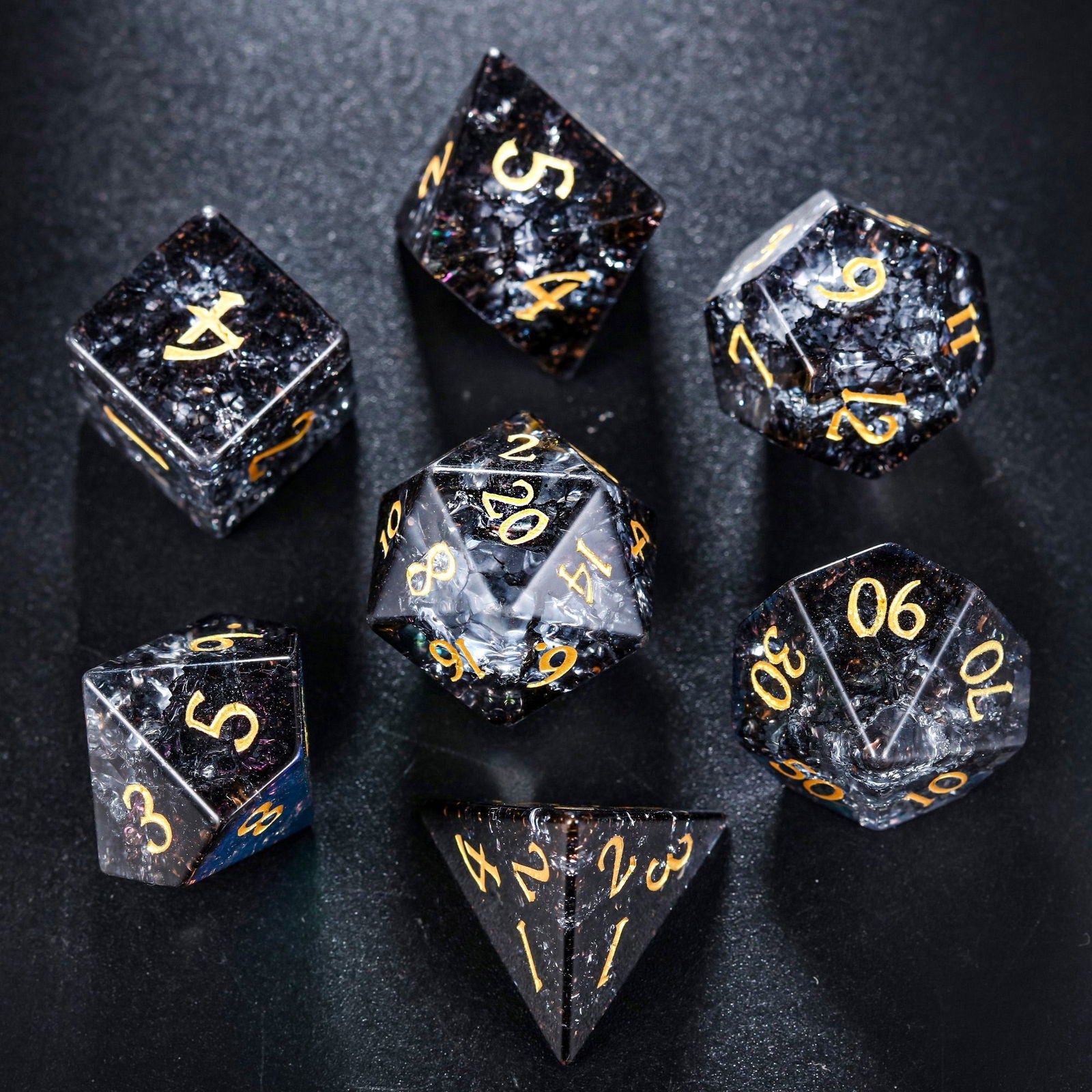 Black Lightning Glass DnD D&D Dice Set – CrystalMaggie