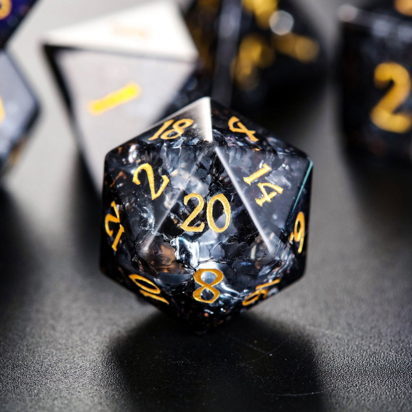 Black Lightning Glass DnD D&D Dice Set – CrystalMaggie