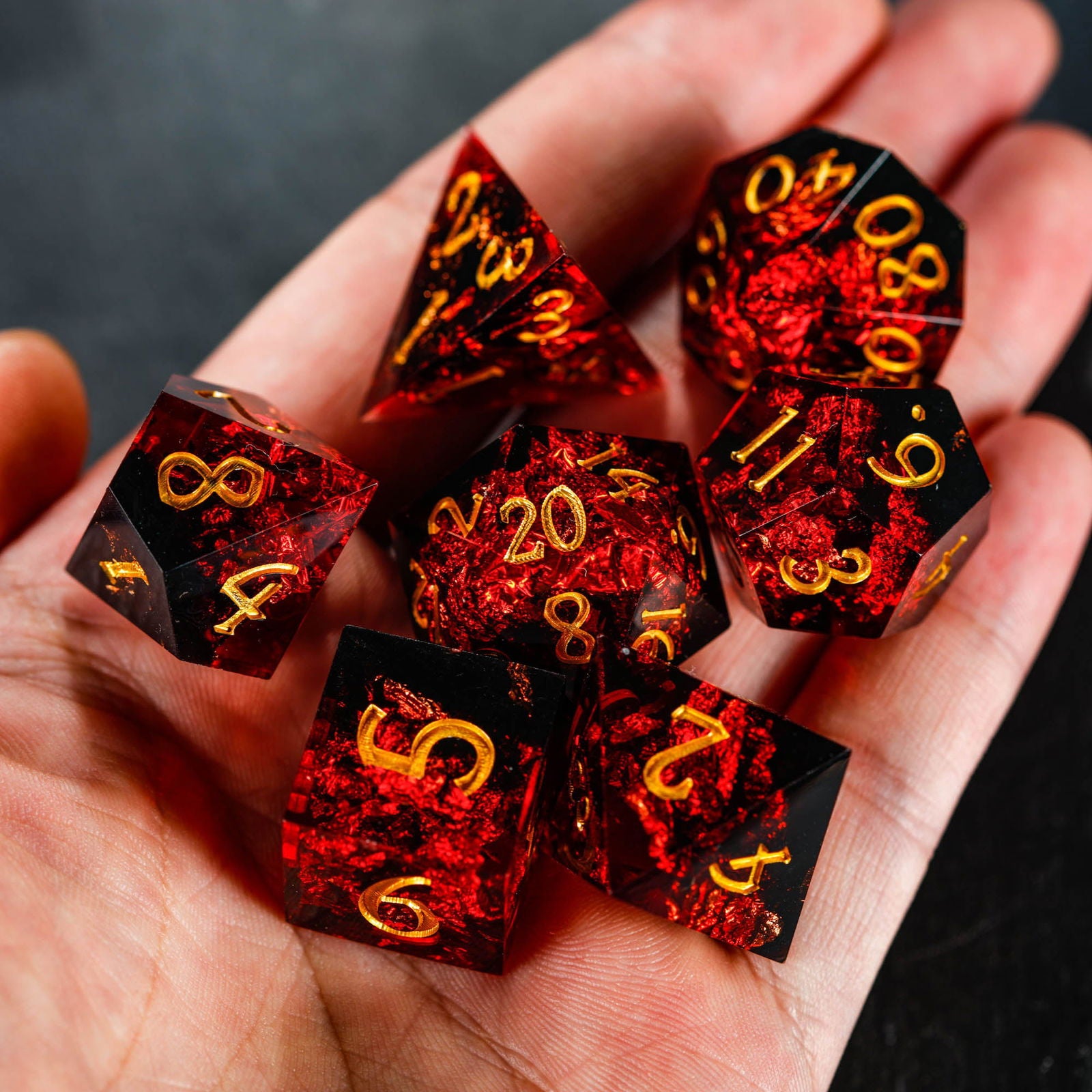 Black Red Resin DnD D&D Dice Set
