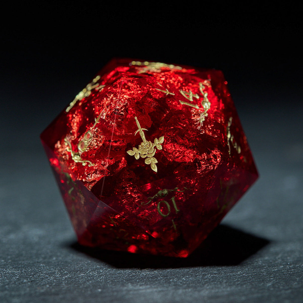 Black Red Resin Rogue Rose Motif DnD D&D Dice Set – CrystalMaggie