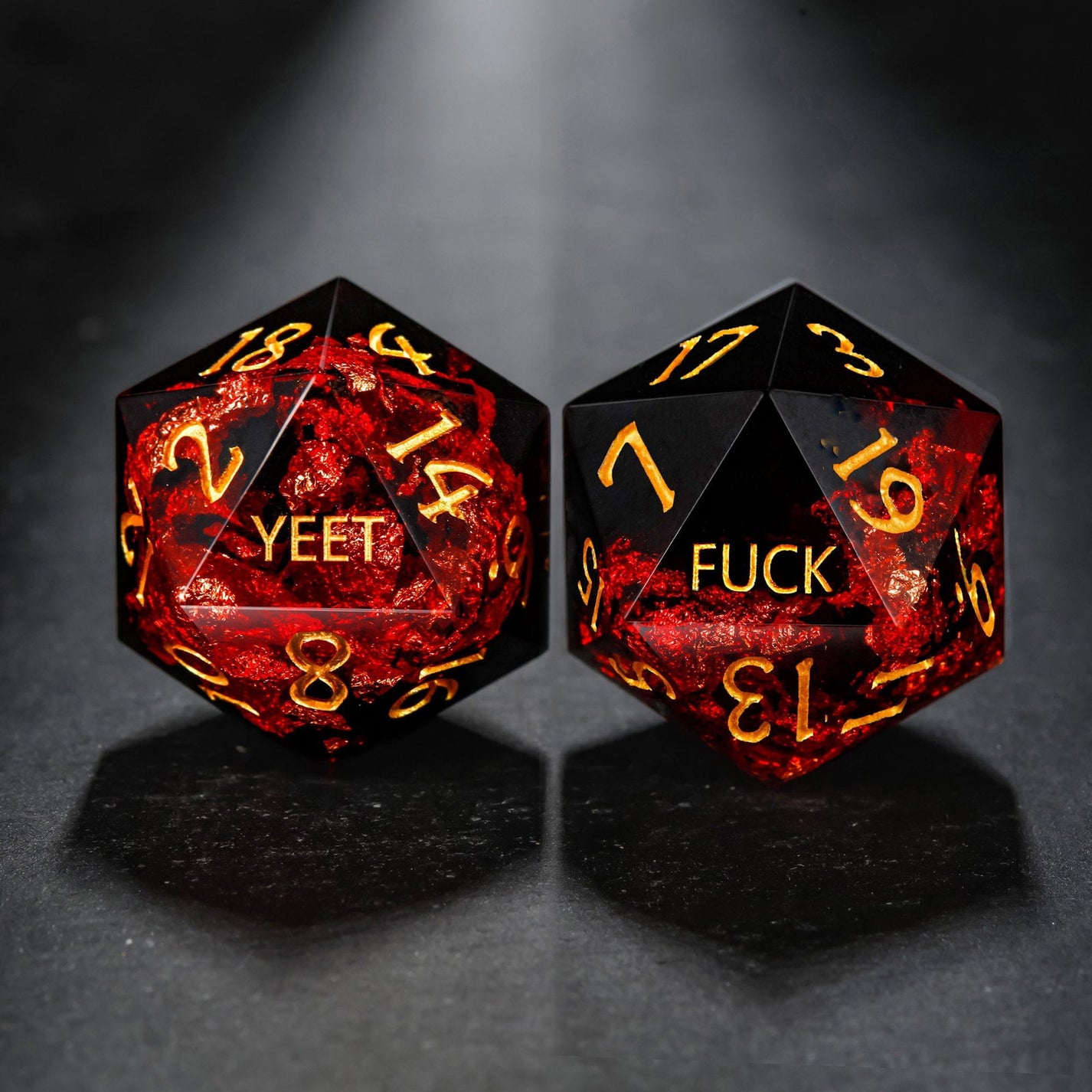 Black Red Resin YEET F*CK DnD D&D Dice Set – CrystalMaggie