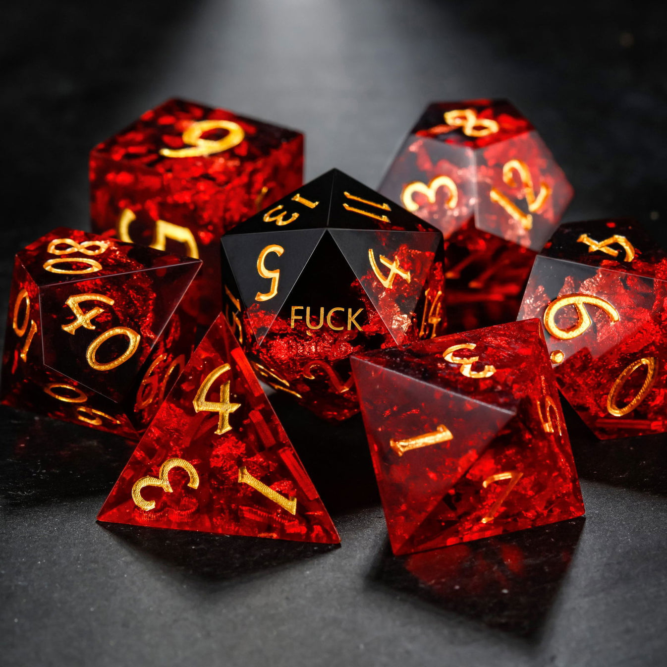 Black Red Resin YEET F*CK DnD D&D Dice Set – CrystalMaggie
