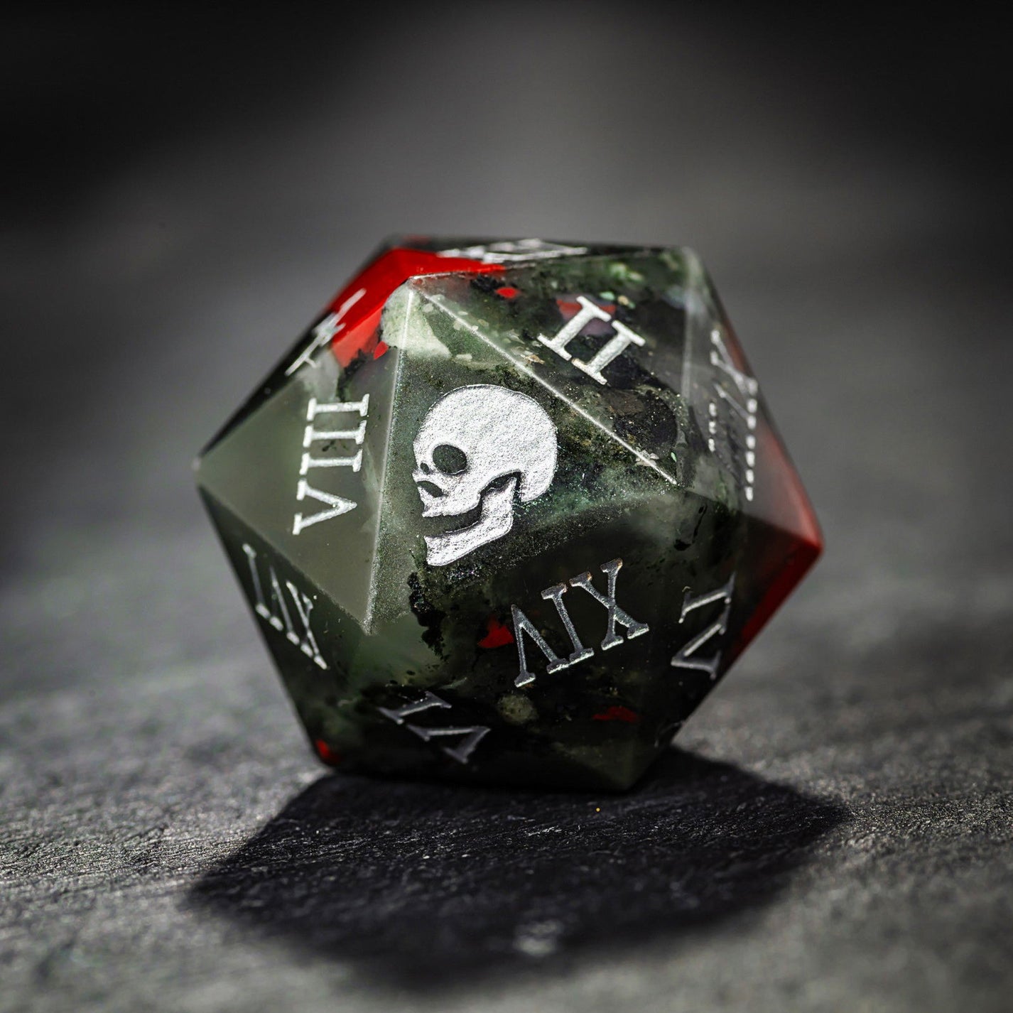 Bloodstone Gemstone Roman Numeral Dice Skull DnD D&D Dice Set ...