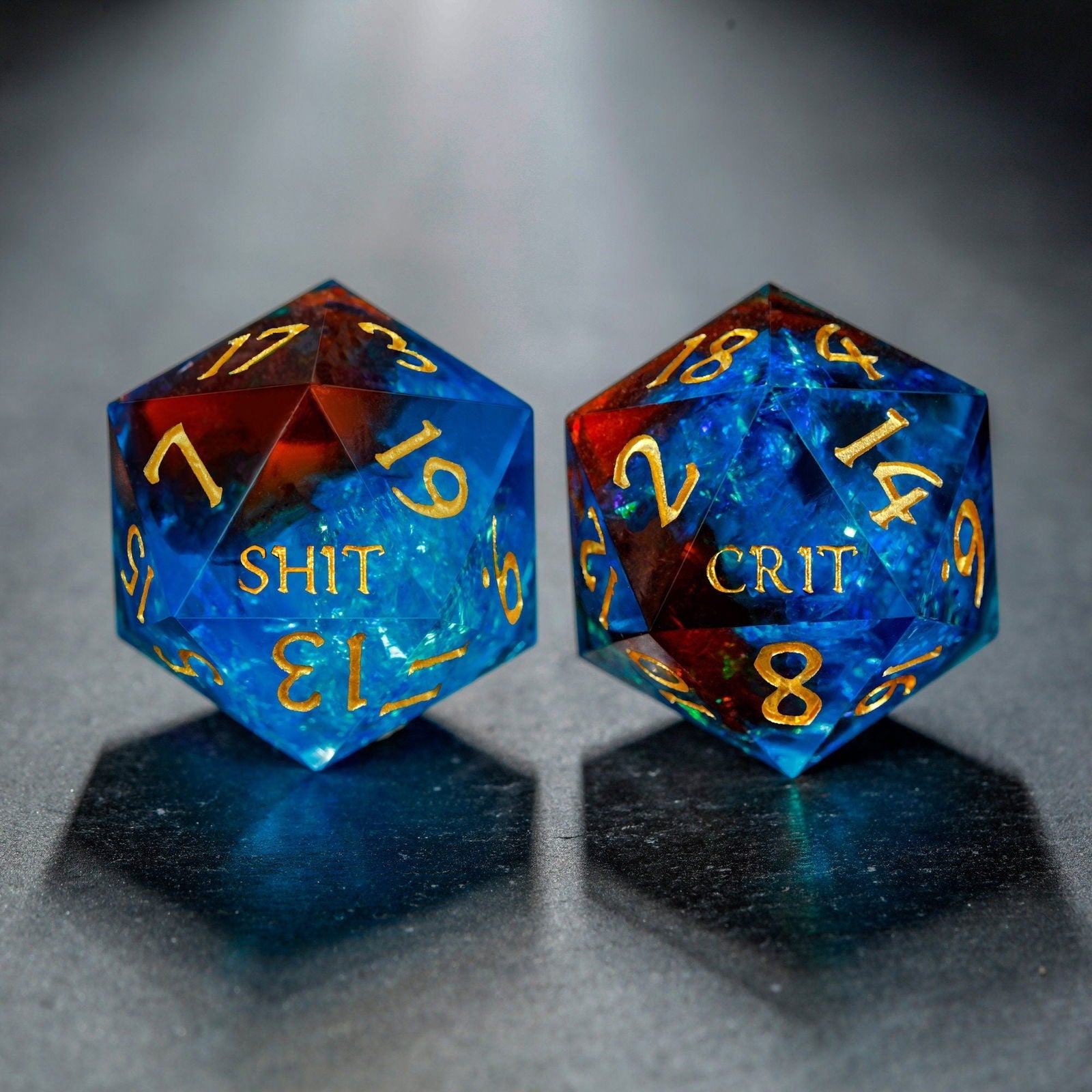 Blue Galaxy Liquid Core Resin F Word DnD D&D Dice Set – CrystalMaggie