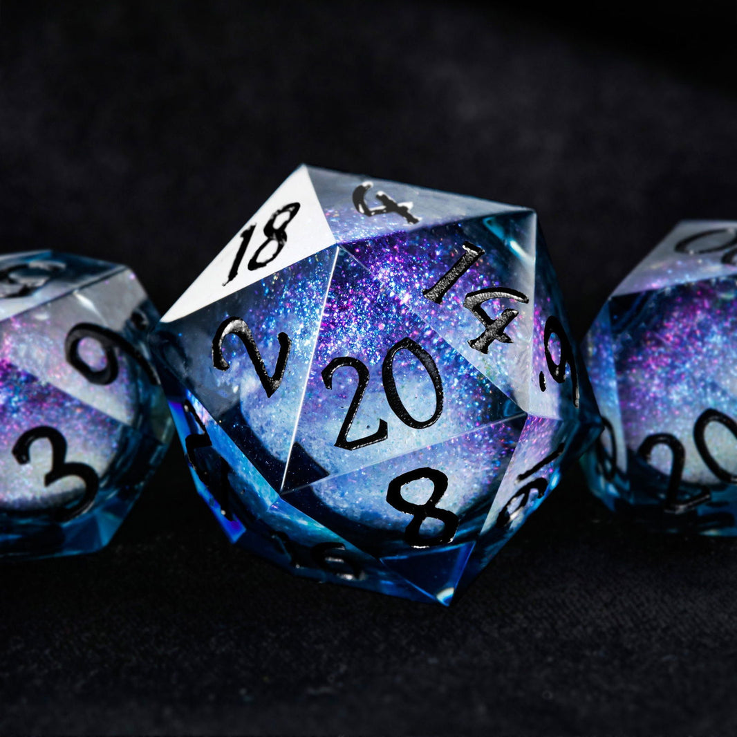 Purple Glitter Galaxy Resin Dice F Word DnD D&D Dice Set