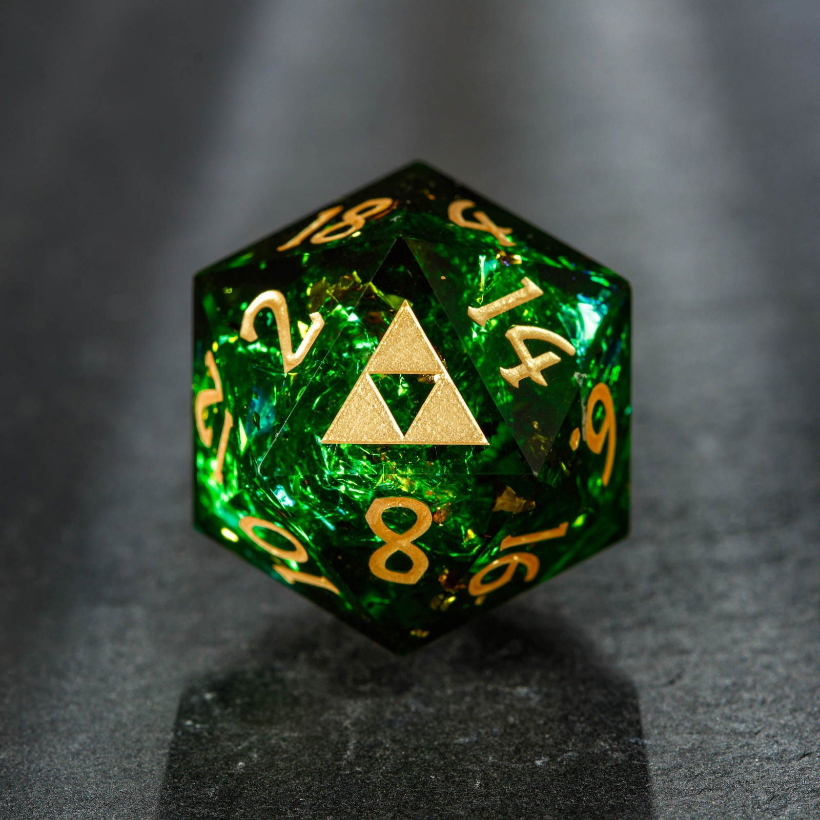 Dark Green Glitter Resin All Zelda DnD D&D Dice Set