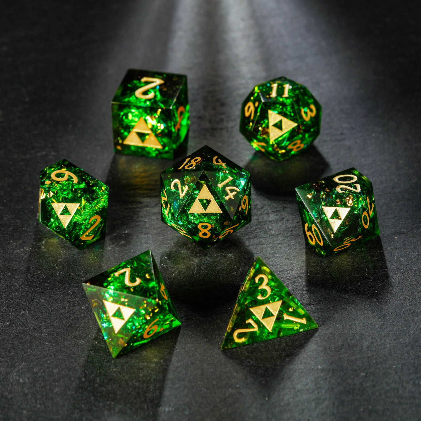 Dark Green Glitter Resin All Zelda DnD D&D Dice Set