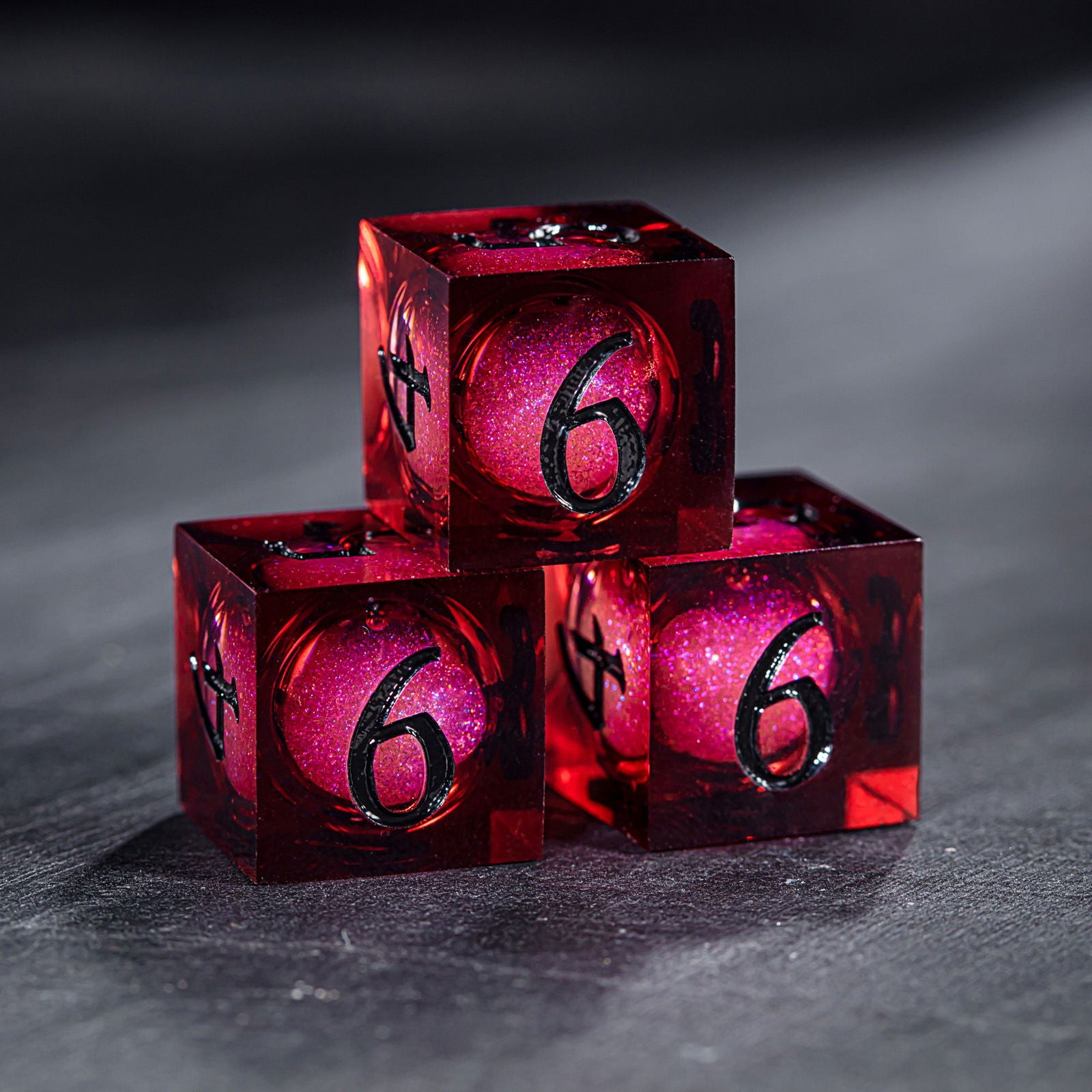 Dark Red Liquid Core Resin DnD D&D Dice Set