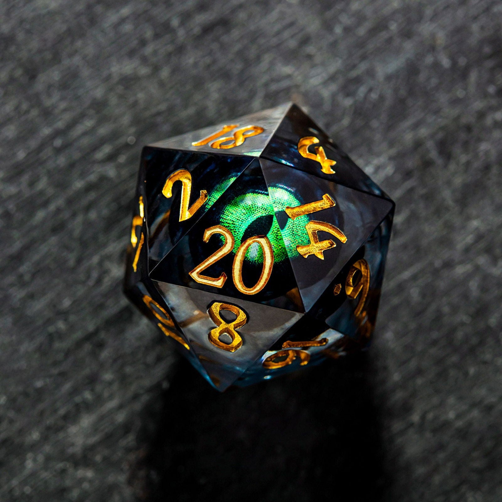 Floating Green Pupil Dragon's Eye Liquid Core Resin DnD D&D Dice Set – CrystalMaggie