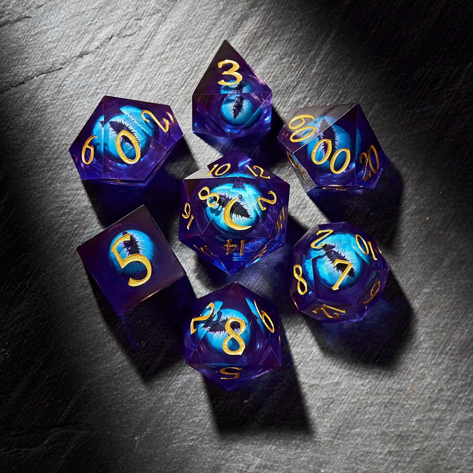 Blue Galaxy Liquid Core Resin F Word DnD D&D Dice Set – CrystalMaggie