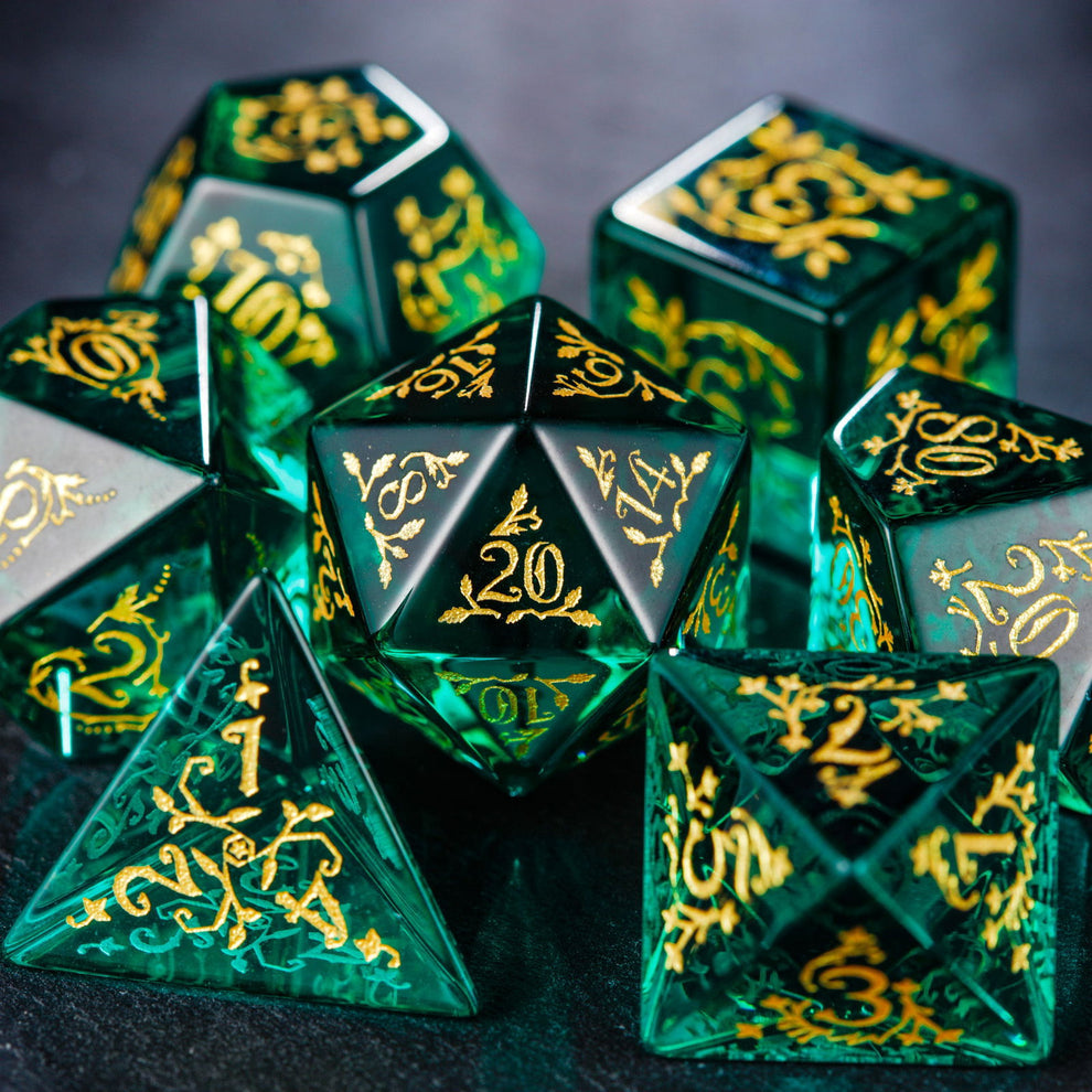 Green Glass Plant Vine Motif DnD D&D Dice Set – CrystalMaggie