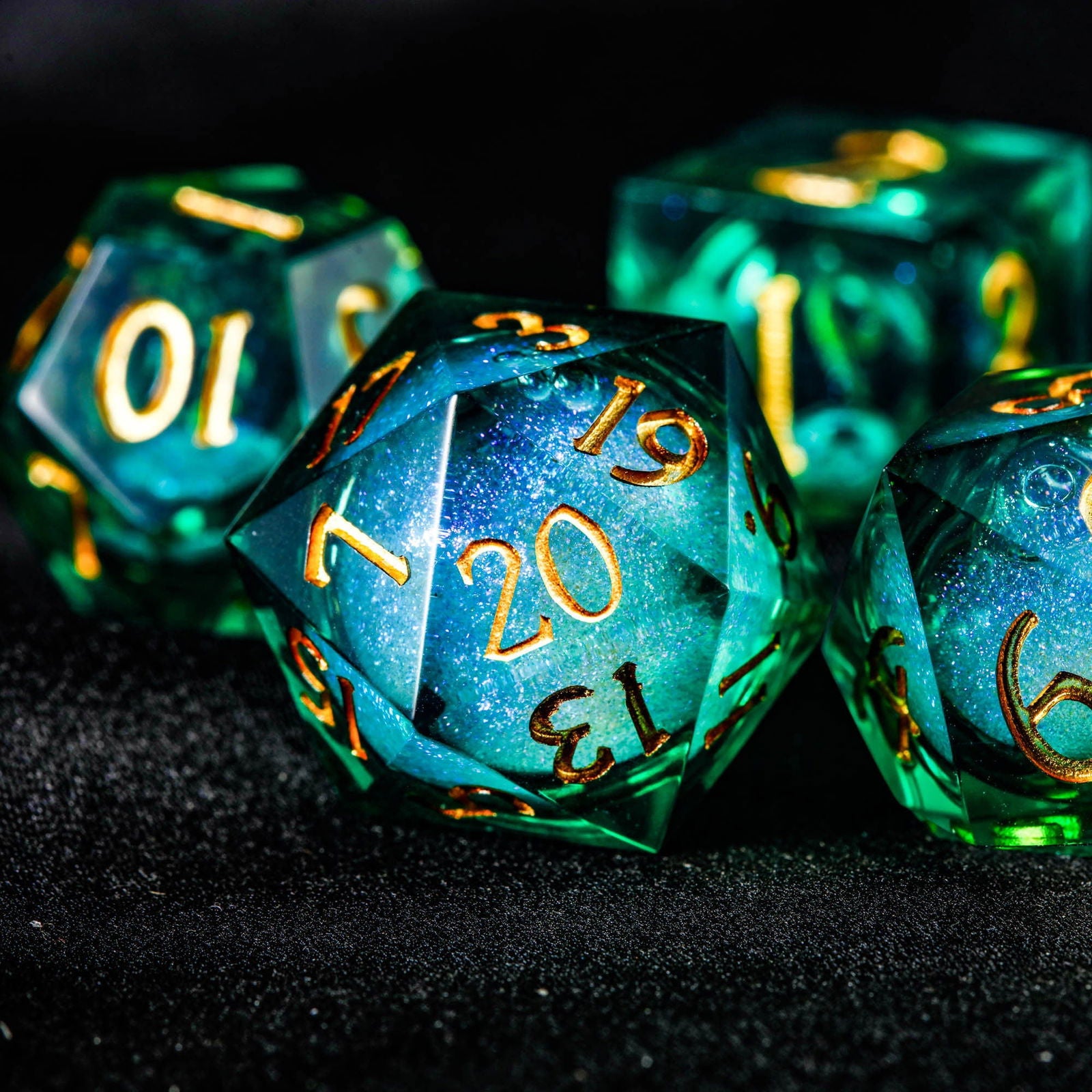 Green Liquid Core Resin Galaxy DnD D&D Dice Set – CrystalMaggie