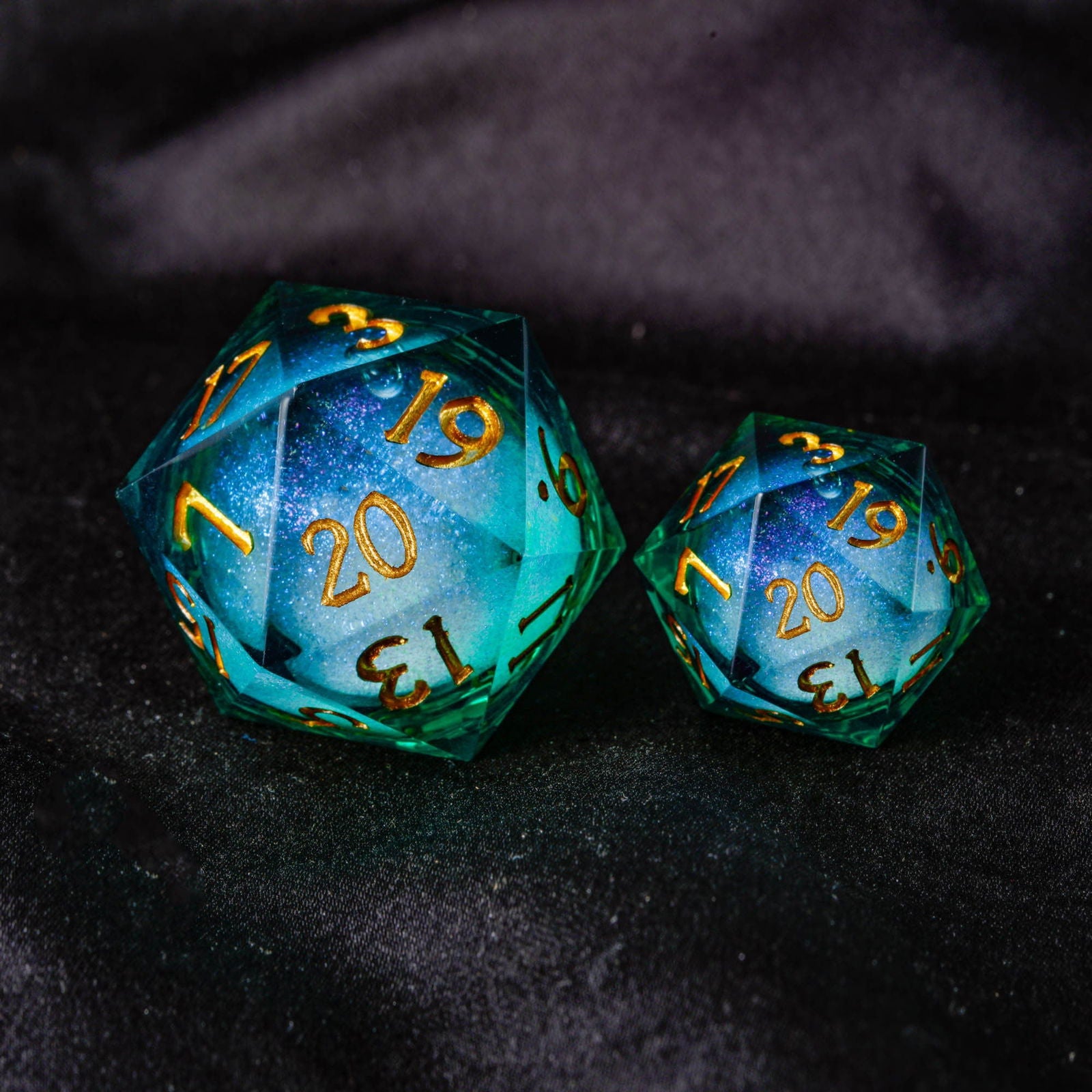 Green Liquid Core Resin Galaxy DnD D&D Dice Set