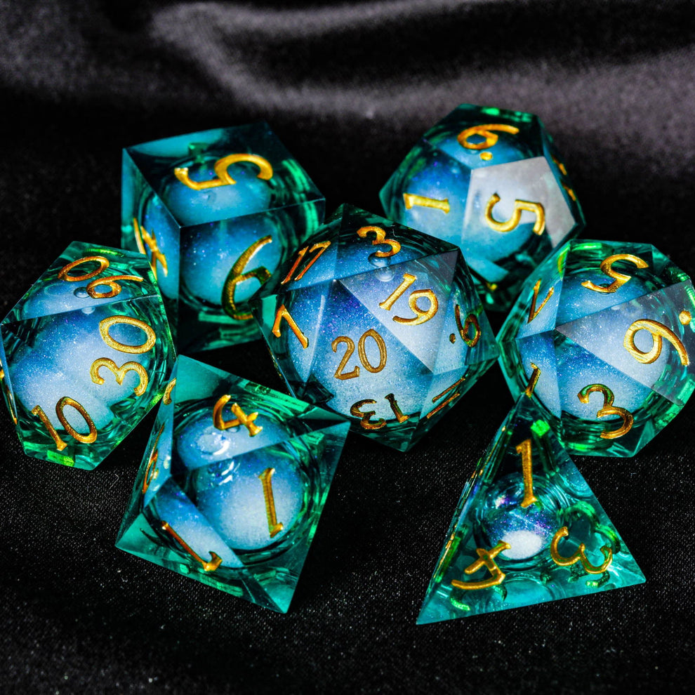Green Liquid Core Resin Galaxy DnD D&D Dice Set – CrystalMaggie