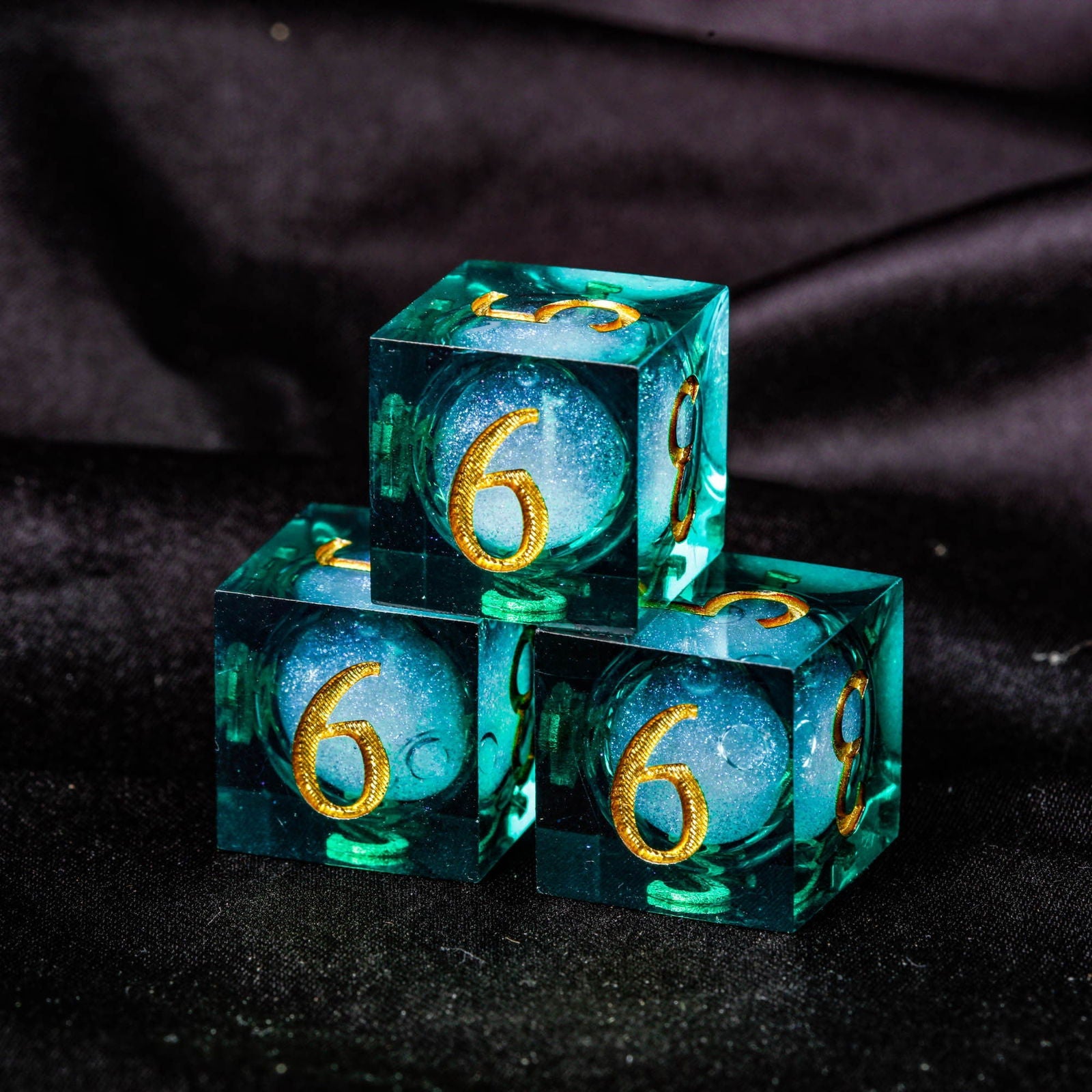 Green Liquid Core Resin Galaxy DnD D&D Dice Set – CrystalMaggie