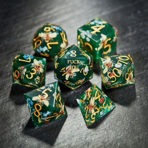 Honey Bee and Flowers Resin DnD D&D F Word Dice Set – CrystalMaggie