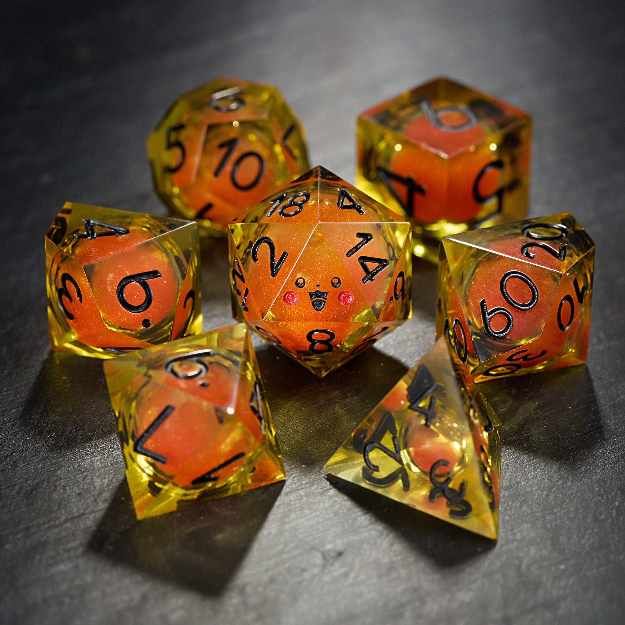 Yellow Liquid Core Resin Pokemon Pikachu's Face & Tail DnD D&D Dice Se ...