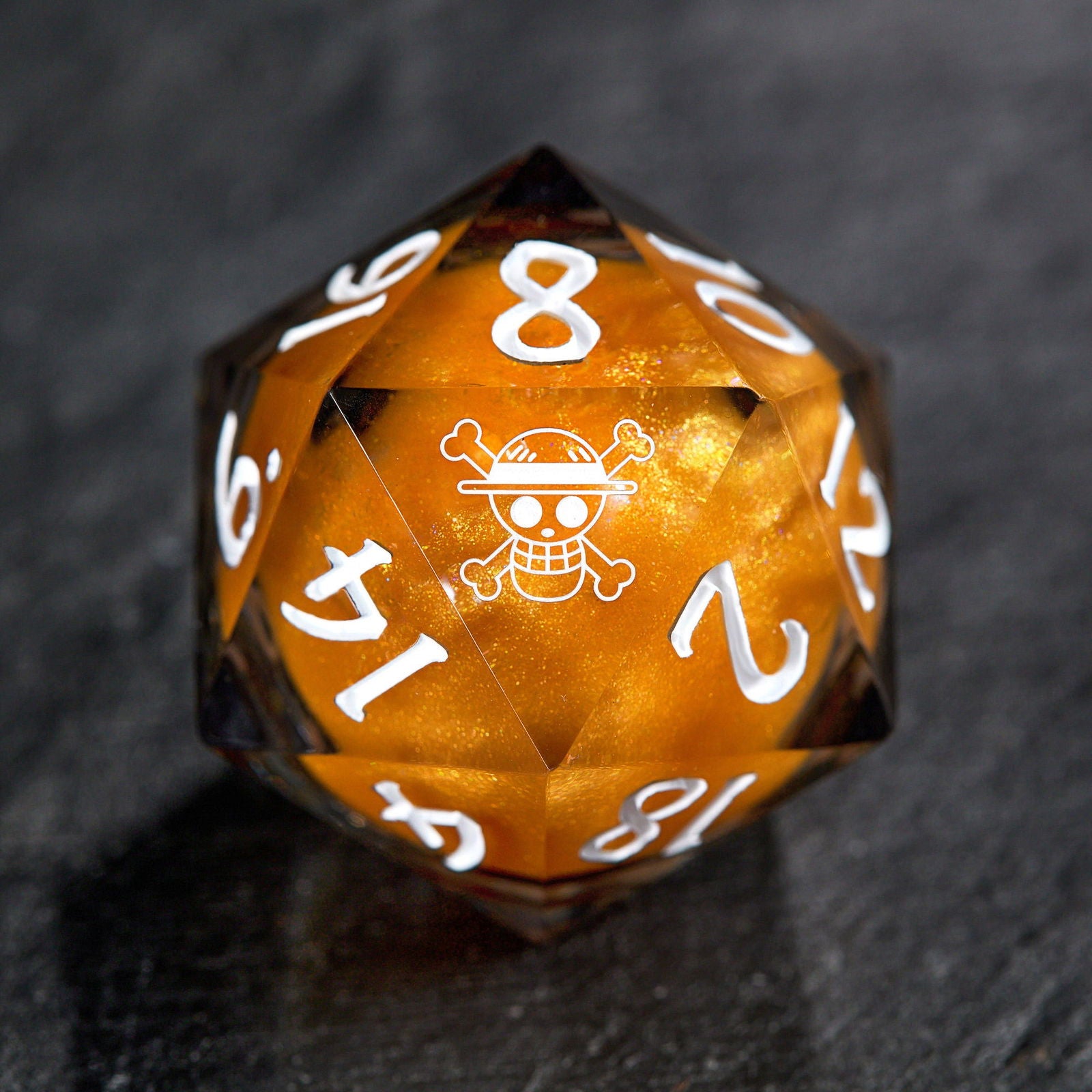 Orange Sand Liquid Core Resin One Piece Luffy DnD D&D Dice Set ...
