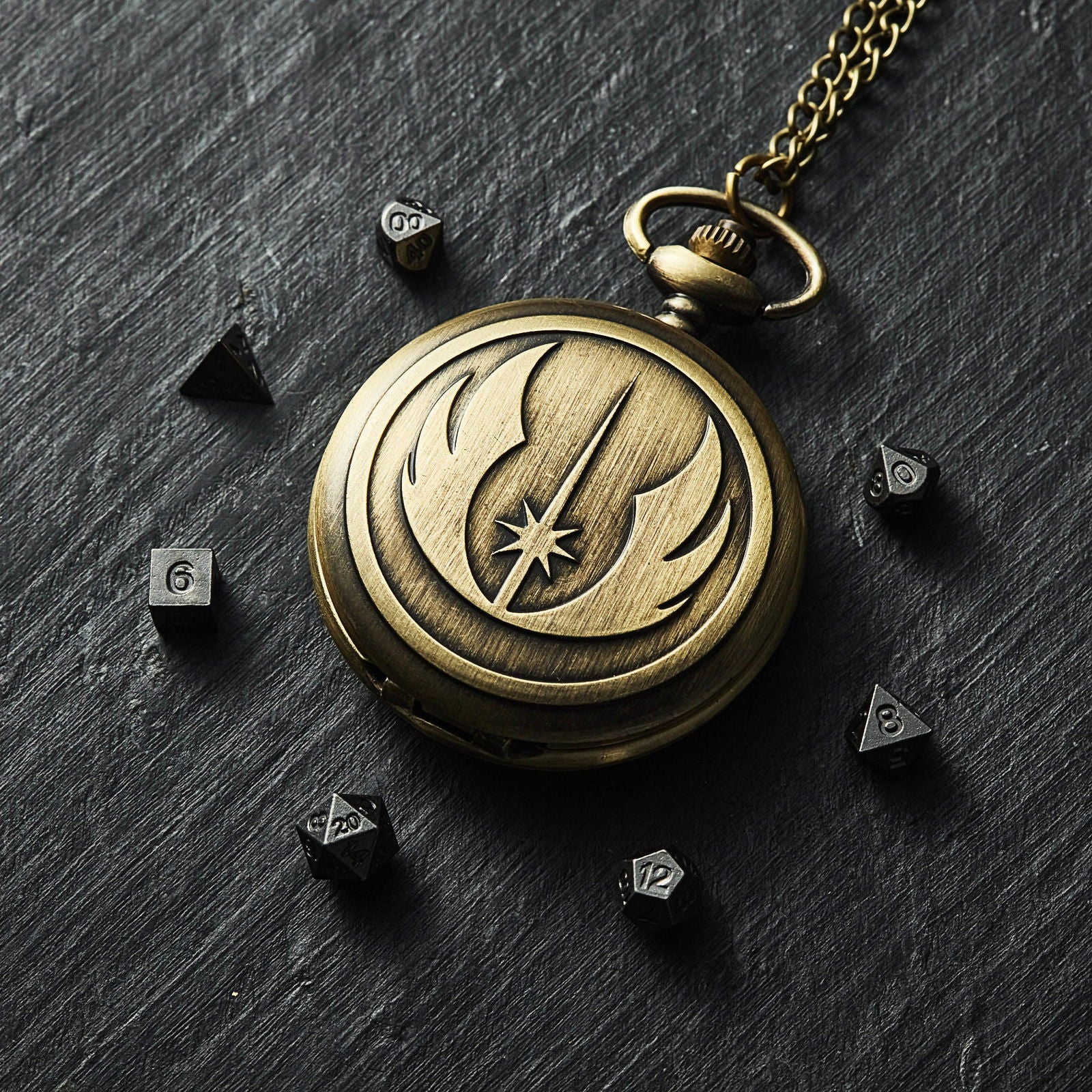 Micro Mini Metal DnD D&D Dice Set Star War Jedi Logo Pocket Case ...