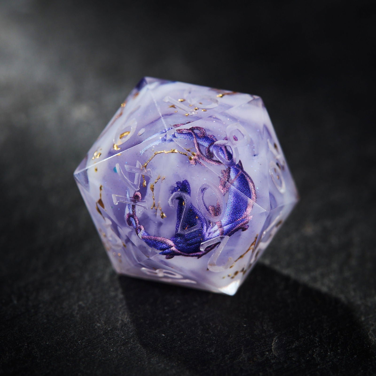 Purple White Goldleaf Resin F Word DnD D&D Dice Set – CrystalMaggie