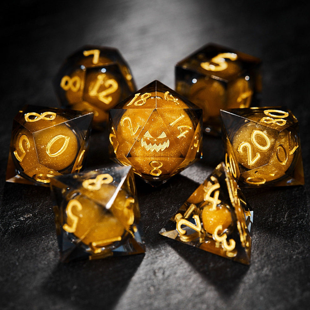 Orange Sand Liquid Core Resin Halloween Pumpkin DnD D&D Dice Set ...
