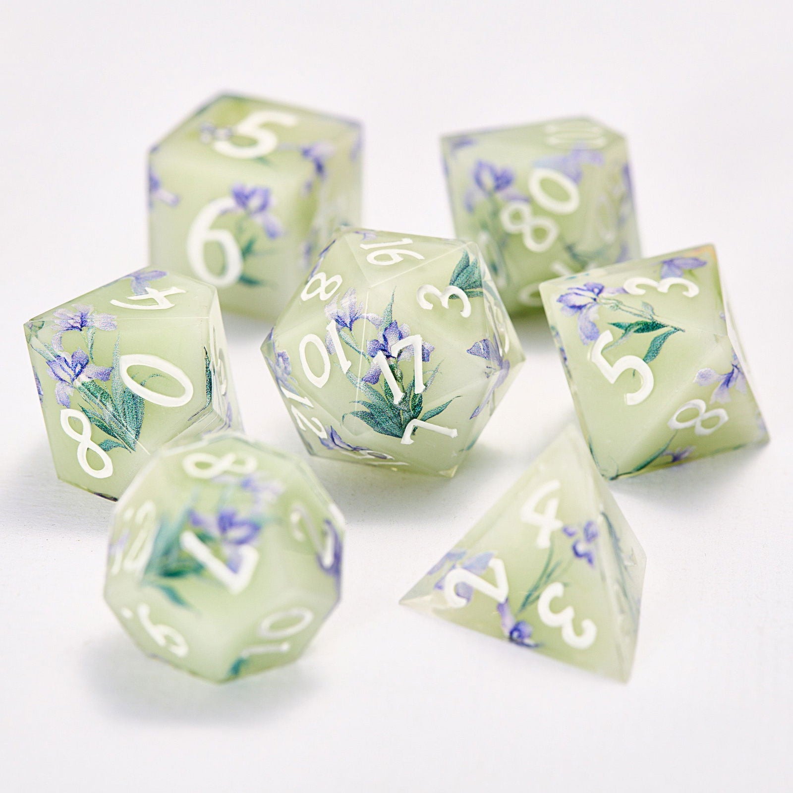 Purple Irises Resin DnD D&D Dice Set – CrystalMaggie