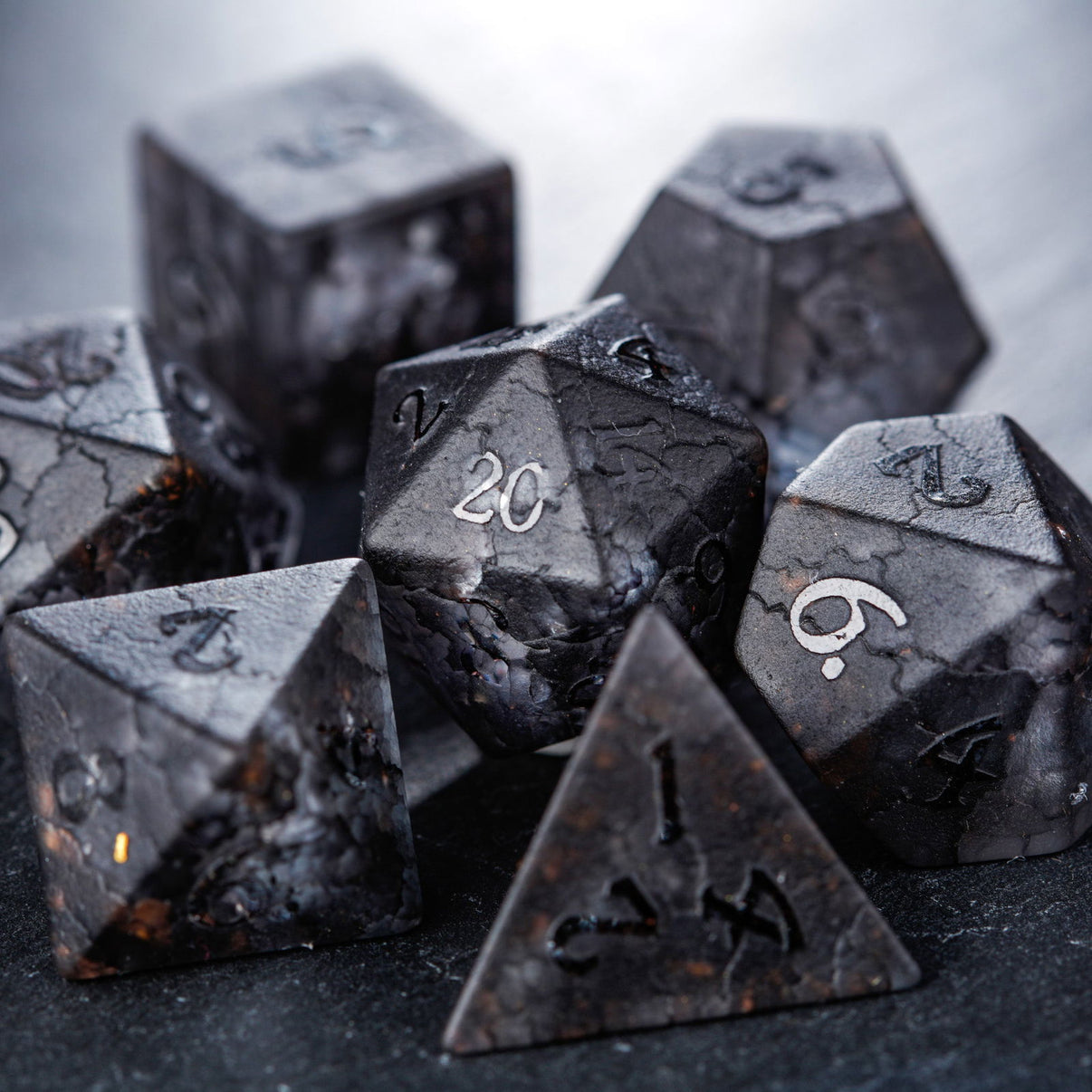 Raised Black Lightning Glass DnD D&D Dice Set – CrystalMaggie