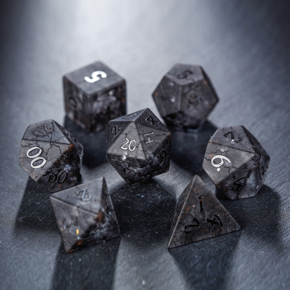 Raised Black Lightning Glass DnD D&D Dice Set – CrystalMaggie