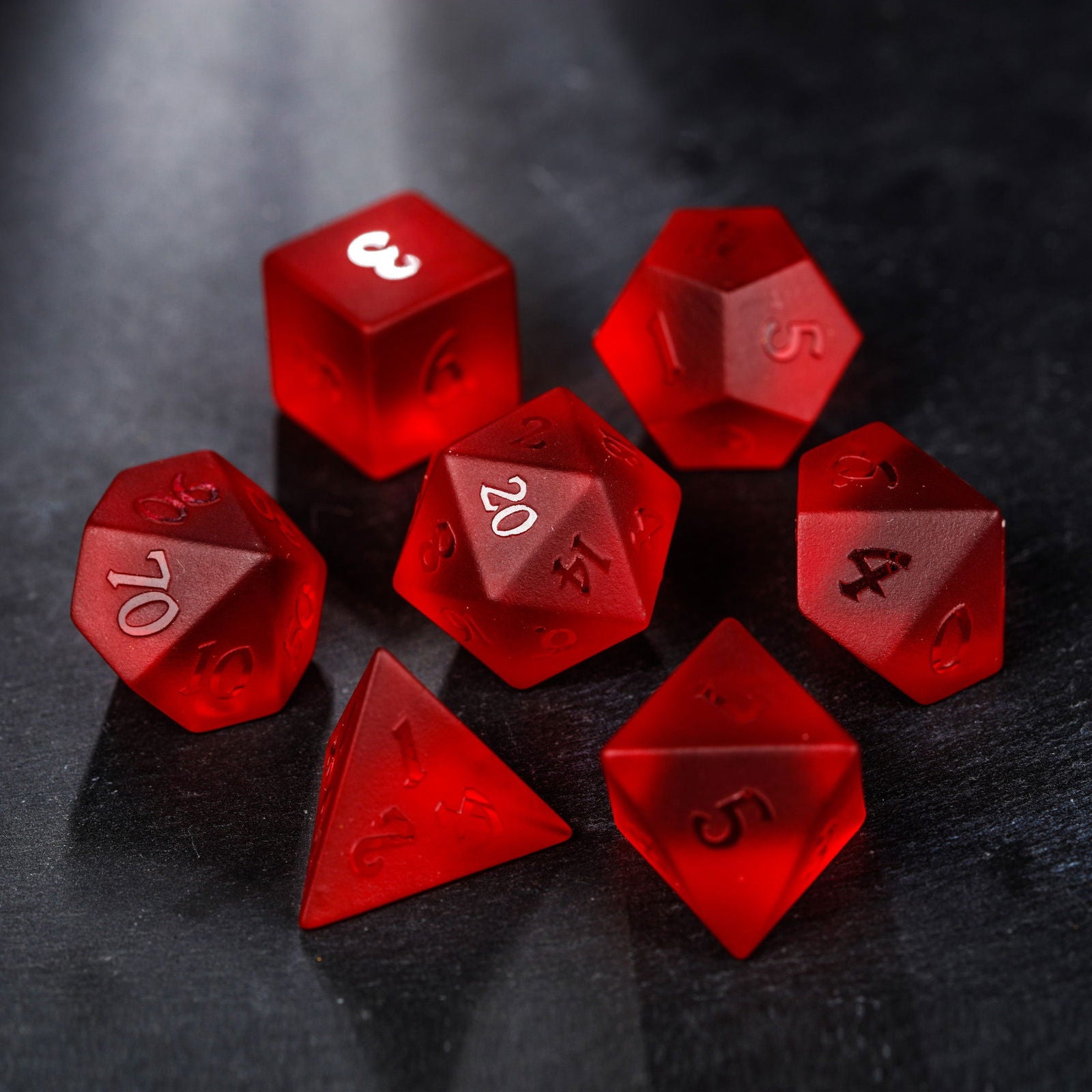 Raised Blood Red Glass DnD D&D Dice Set – CrystalMaggie