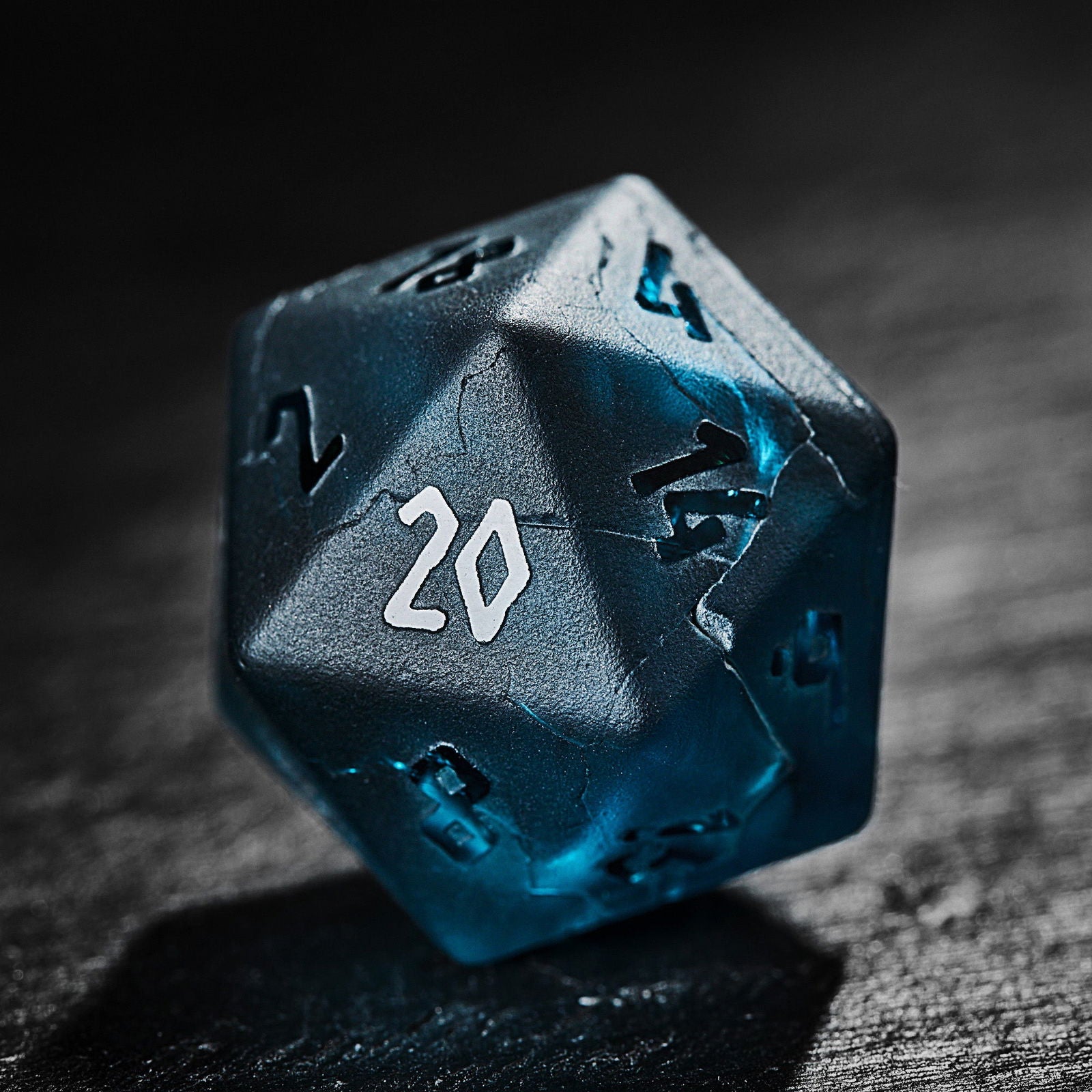 Raised Dark Blue Lightning Glass DnD D&D Dice Set – CrystalMaggie