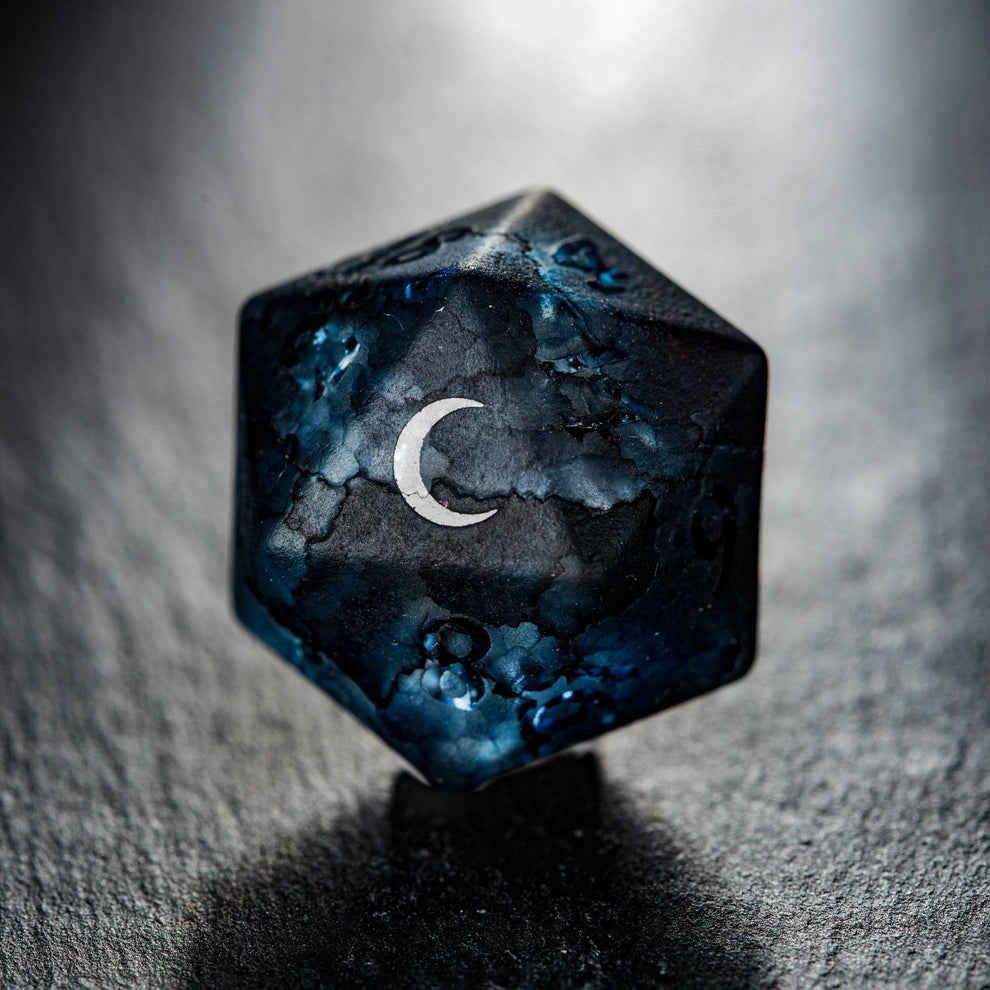Raised Dark Blue Lightning Glass Moon DnD D&D Dice Set – CrystalMaggie
