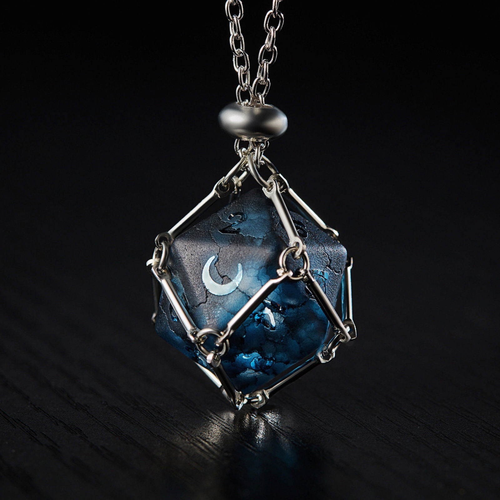 Raised Dark Blue Lightning Glass Moon DnD D&D Dice Set – CrystalMaggie