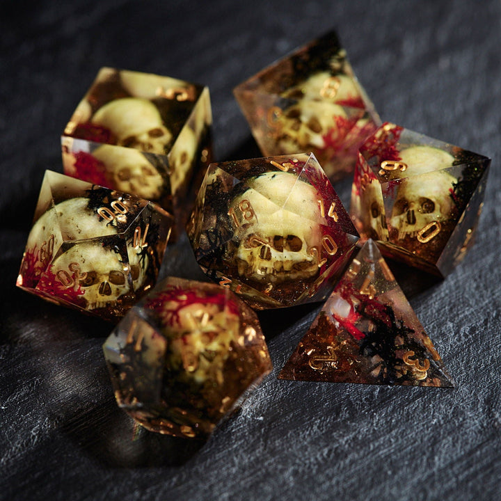 Red Glitter Liquid Core Resin Phoenix DnD D&D Dice Set – CrystalMaggie