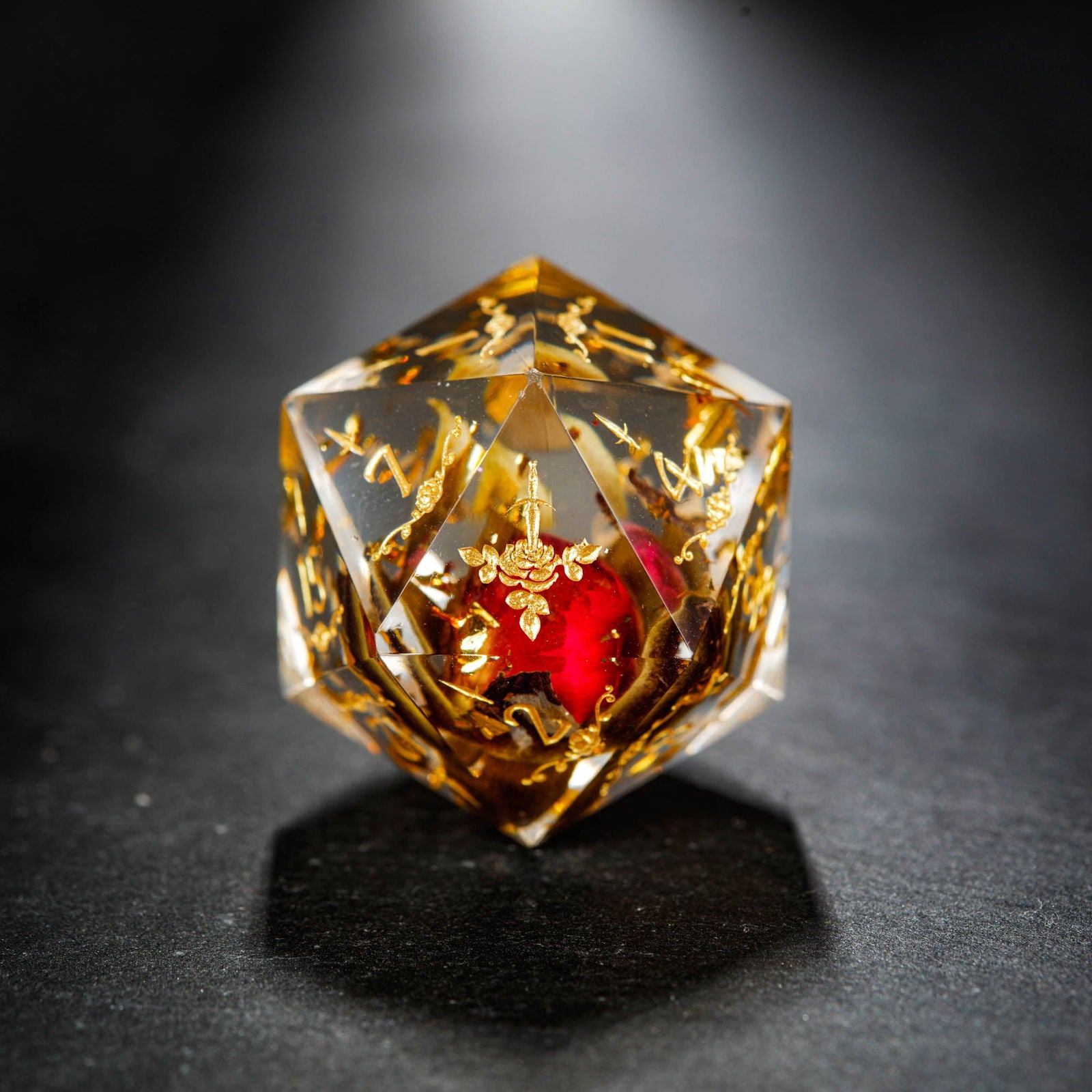 Rose Bud Glitter Resin Rogue Rose Motif DnD D&D Dice Set – CrystalMaggie