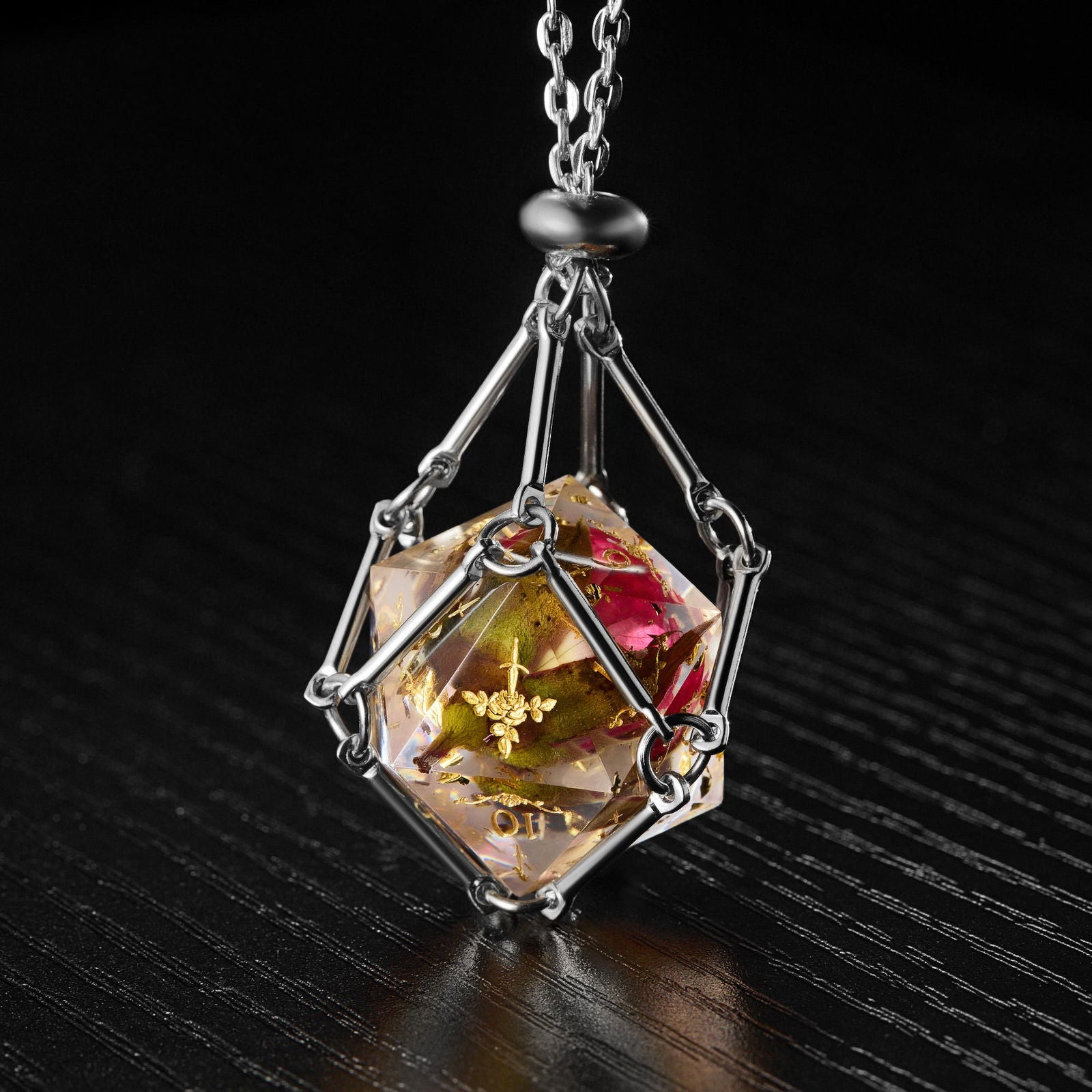 Rose Bud Glitter Resin Rogue Rose Motif DnD D&D Dice Set – CrystalMaggie