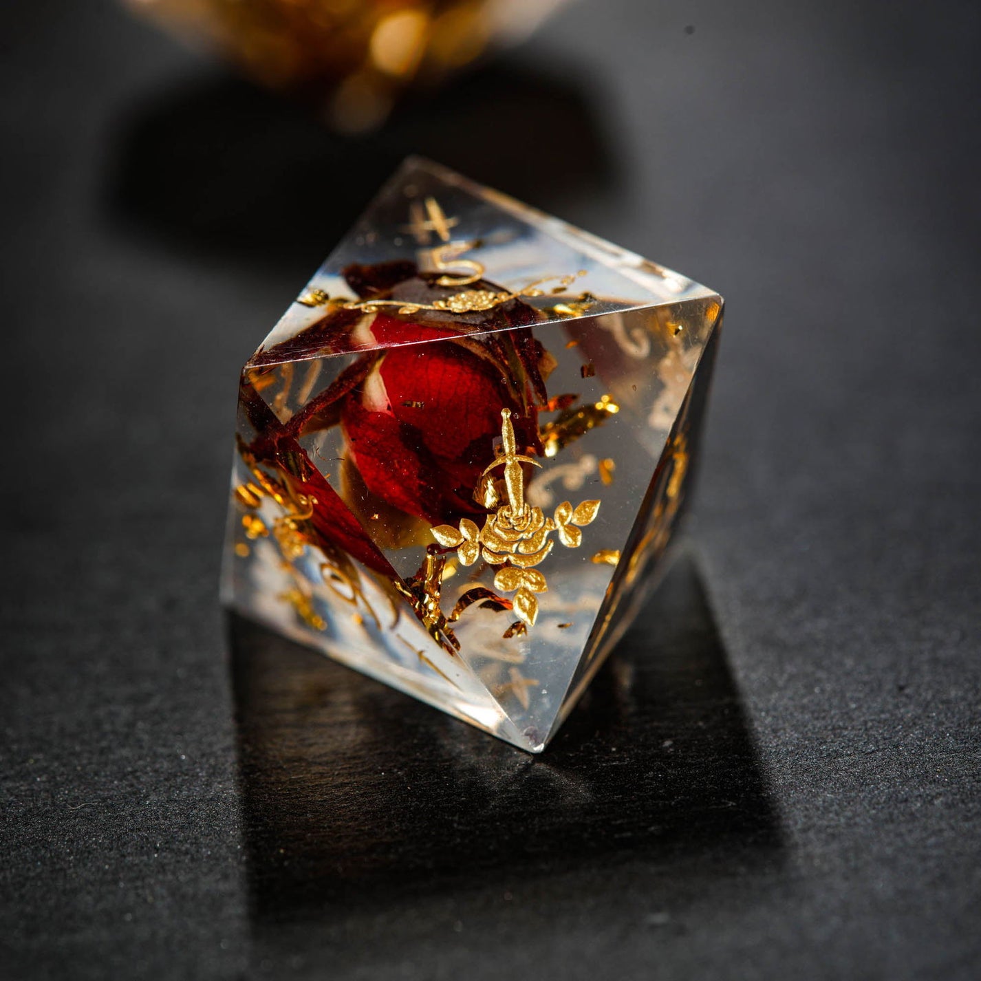 Rose Bud Glitter Resin Rogue Rose Motif DnD D&D Dice Set – CrystalMaggie