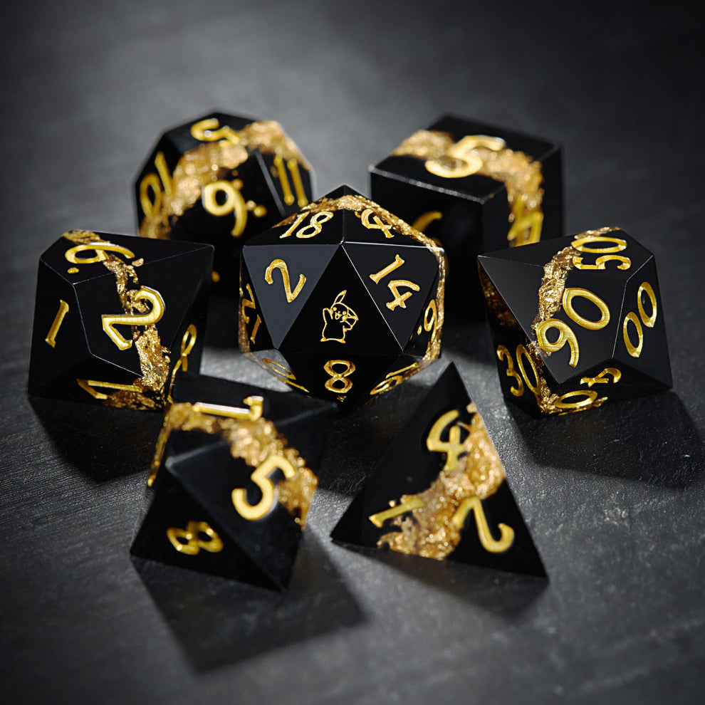 Black Goldleaf Resin Pokemon Pikachu DnD D&D Dice Set – CrystalMaggie