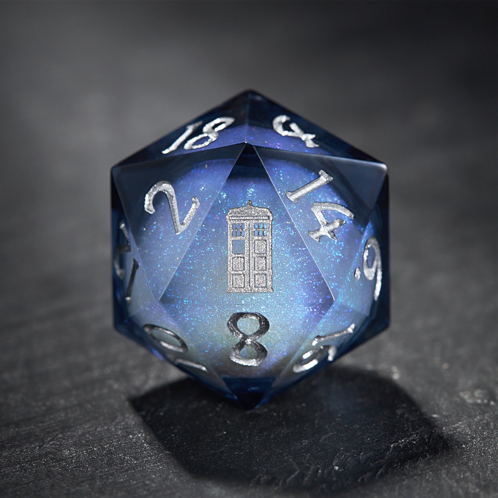 Dark Blue Liquid Core Resin Galaxy Dice Tardis DnD D&D Dice Set ...