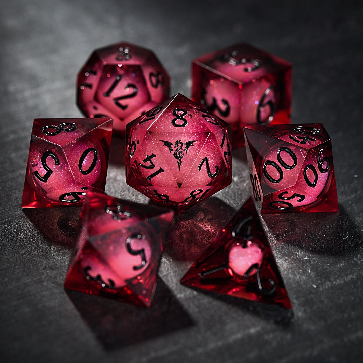 Dark Red Liquid Core Flying Dragon DnD D&D Dice – CrystalMaggie