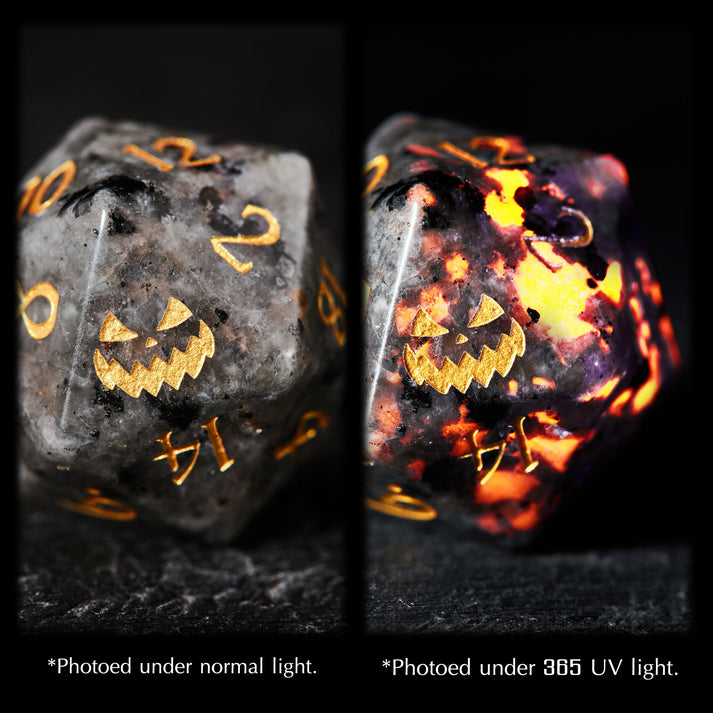 Yooperlite UV Reactive Gemstone Halloween Pumpkin DnD D&D Dice Set ...