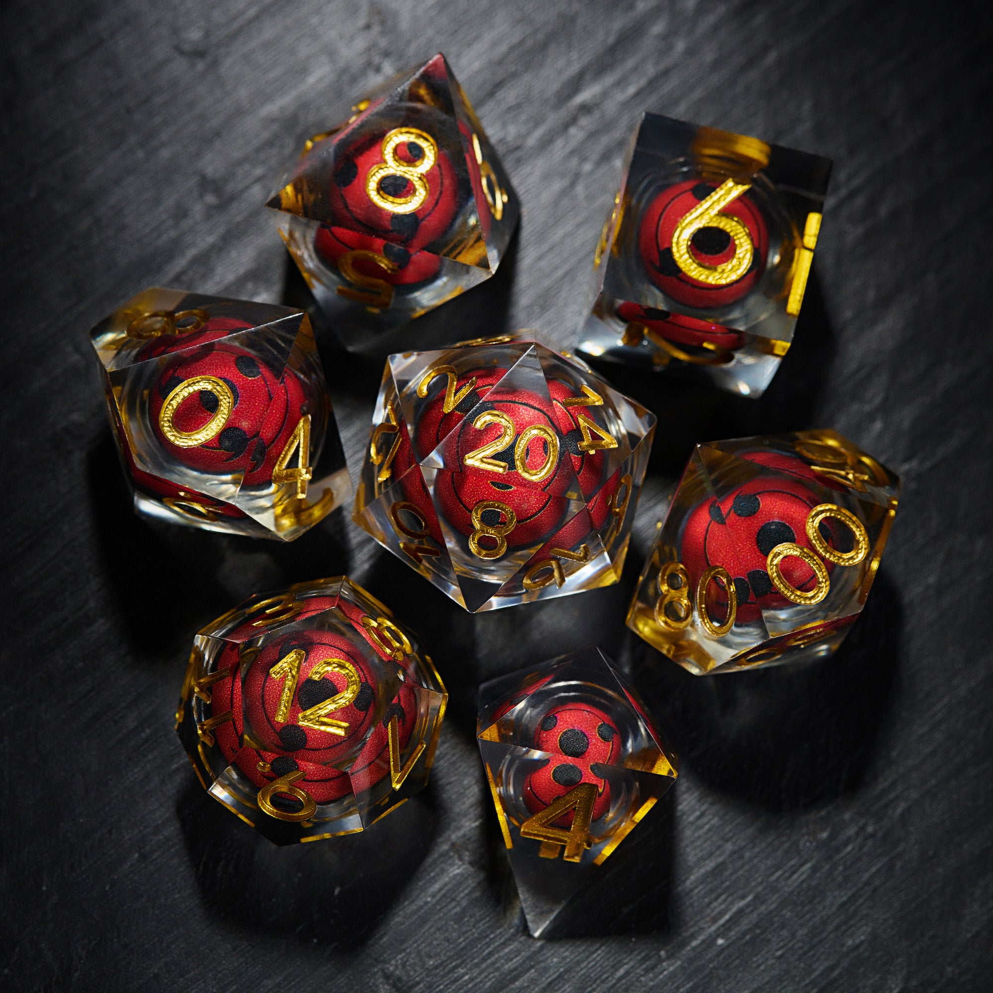 Floating Red Sharingan Eye Liquid Core Resin DnD D&D Dice Set ...