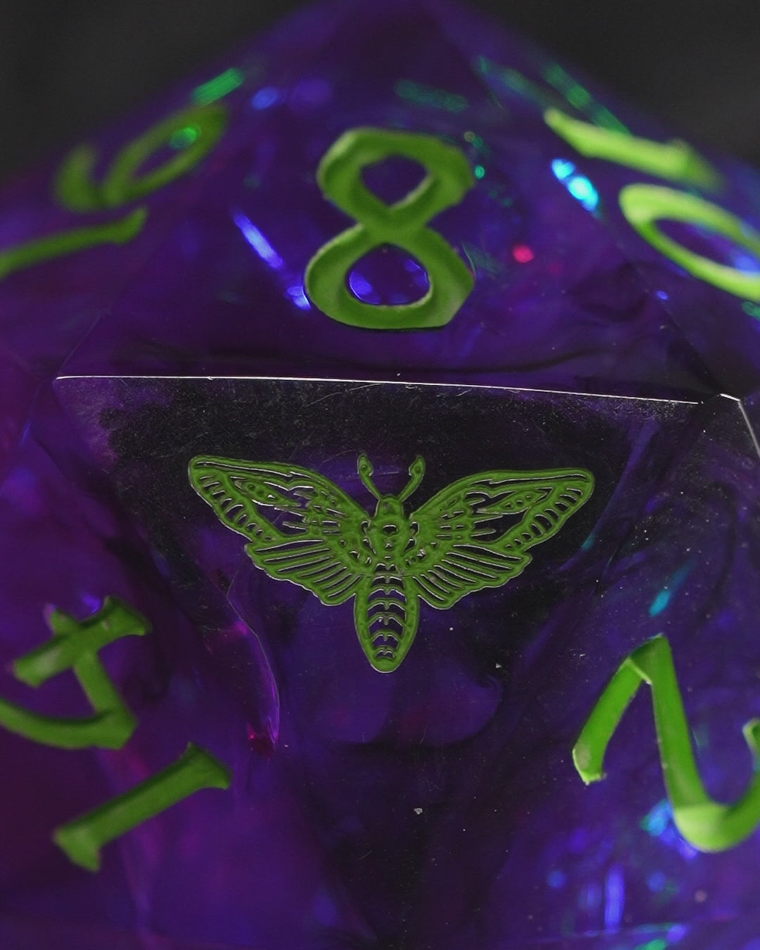 Purple Glitter Galaxy Moth Resin DnD D&D Dice Set – CrystalMaggie